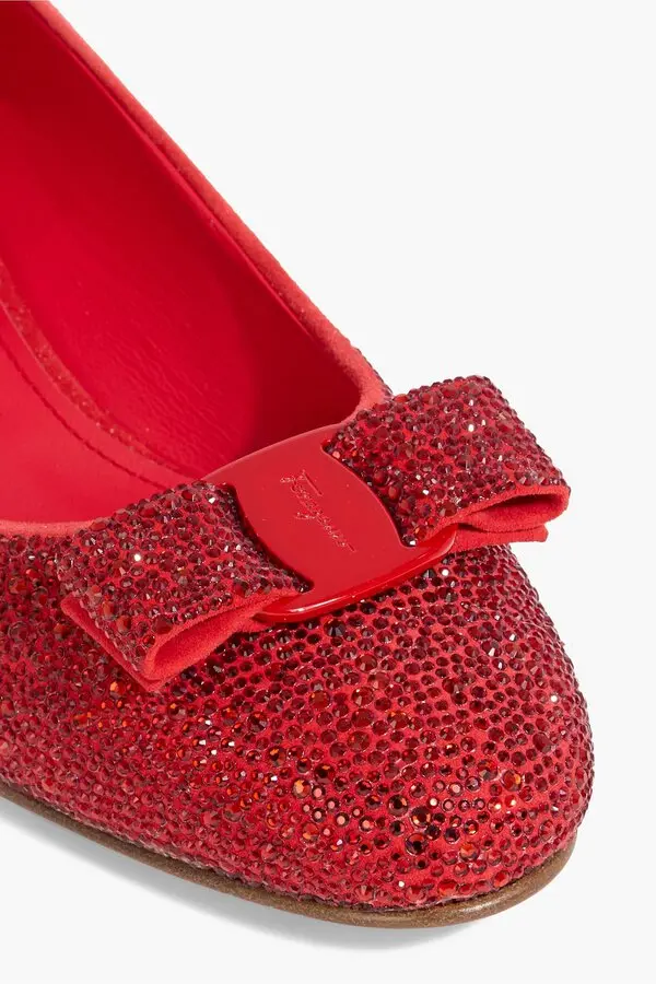 FERRAGAMO Vara Crystal-embellished Suede Pumps - Red