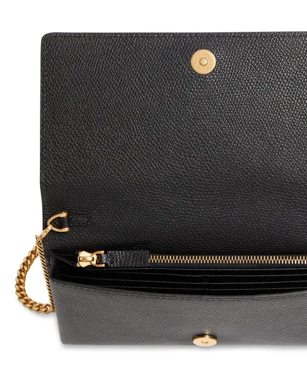 Valentino Garavani Vlogo Signature Grainy Leather Wallet On A Chain - Black