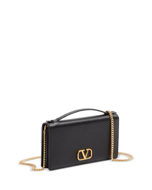 Valentino Garavani Vlogo Signature Grainy Leather Wallet On A Chain - Black