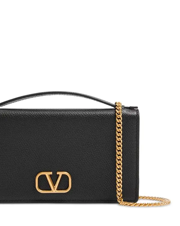 Valentino Garavani Vlogo Signature Grainy Leather Wallet On A Chain - Black