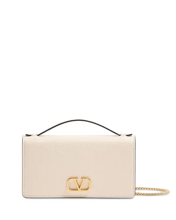 Valentino Garavani Vlogo Signature Grainy Leather Wallet On A Chain - Light Ivory