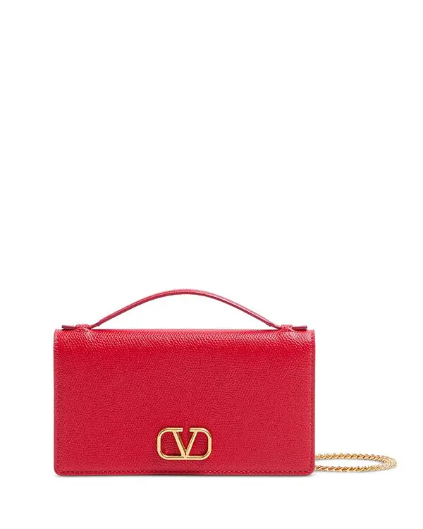 Valentino Garavani Vlogo Signature Grainy Leather Wallet On A Chain - Red