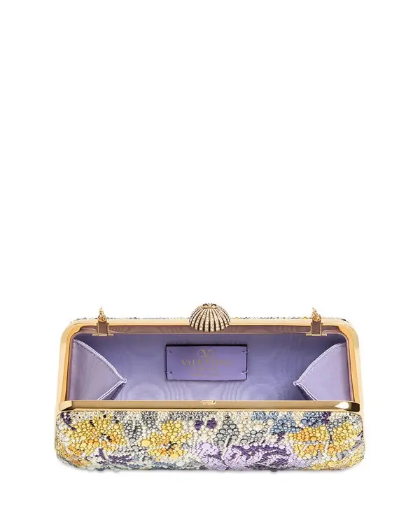 Valentino Garavani Carry Secrets Rhinestone Floral Print Leather Minaudiere Bag - Multi