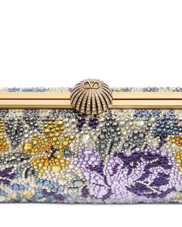 Valentino Garavani Carry Secrets Rhinestone Floral Print Leather Minaudiere Bag - Multi