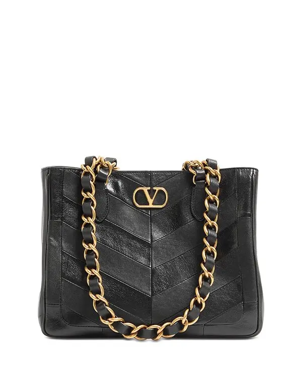 Valentino Garavani Laseine Small Vlogo Leather Tote Bag - Black