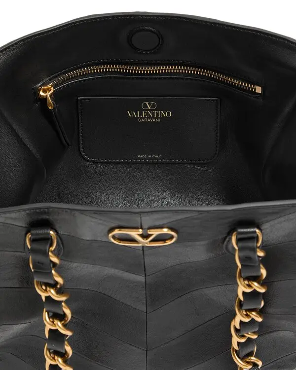 Valentino Garavani Laseine Small Vlogo Leather Tote Bag - Black