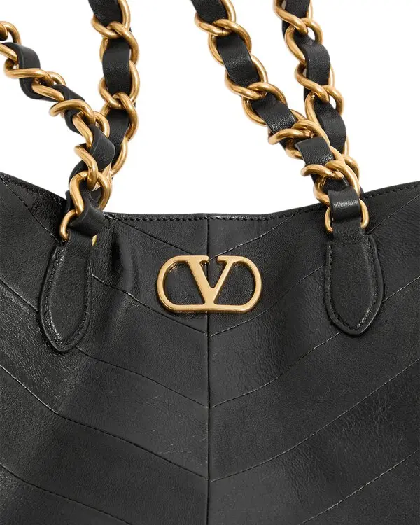 Valentino Garavani Laseine Small Vlogo Leather Tote Bag - Black