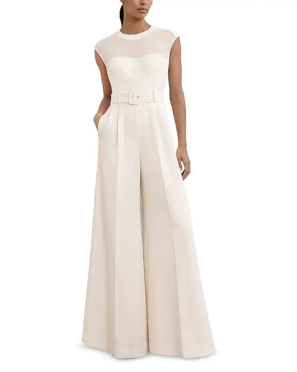 REISS Petite Alba Belted Jumpsuit - Ivory