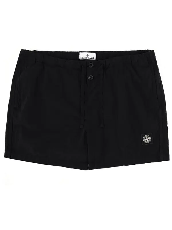 Stone Island Swimsuit With Logo Patch - Black