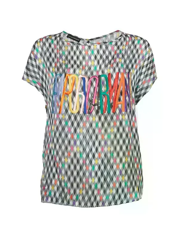 Emporio Armani Geometric Embroidered Silk Top - White
