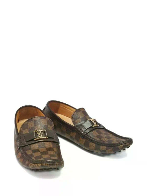 LOUIS VUITTON Damier Canvas Leather Loafers