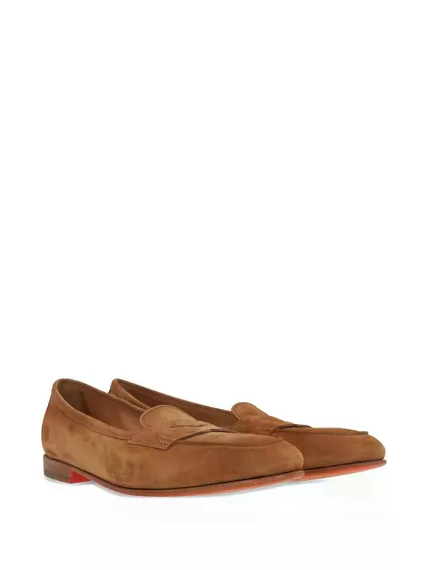 Santoni Calf Suede Penny Loafers - Brown