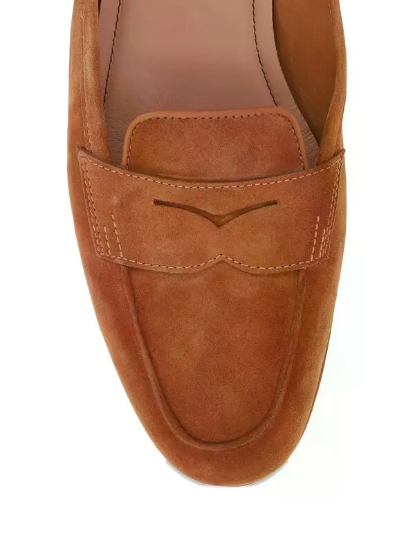 Santoni Calf Suede Penny Loafers - Brown