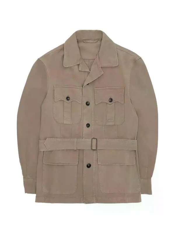 FORTELA Clint Belted Herringbone Jacket - Neutrals