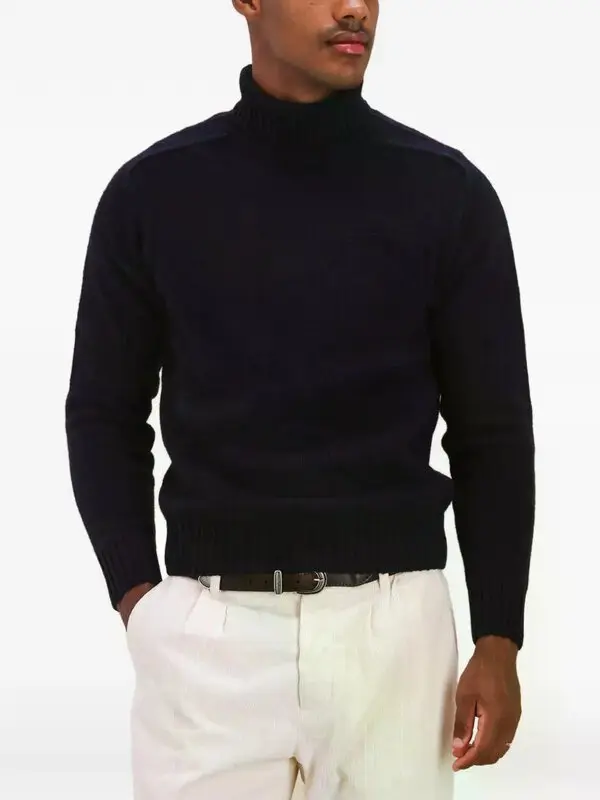 FORTELA Mallory Pocket Ribbed Turtleneck Sweater - Blue