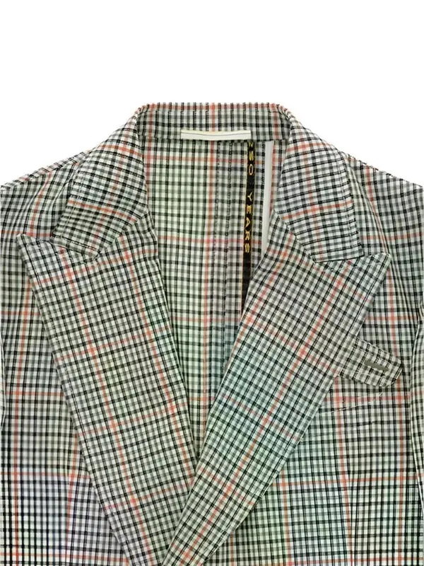 FORTELA Travel Double-breasted Plaid Blazer - Grey
