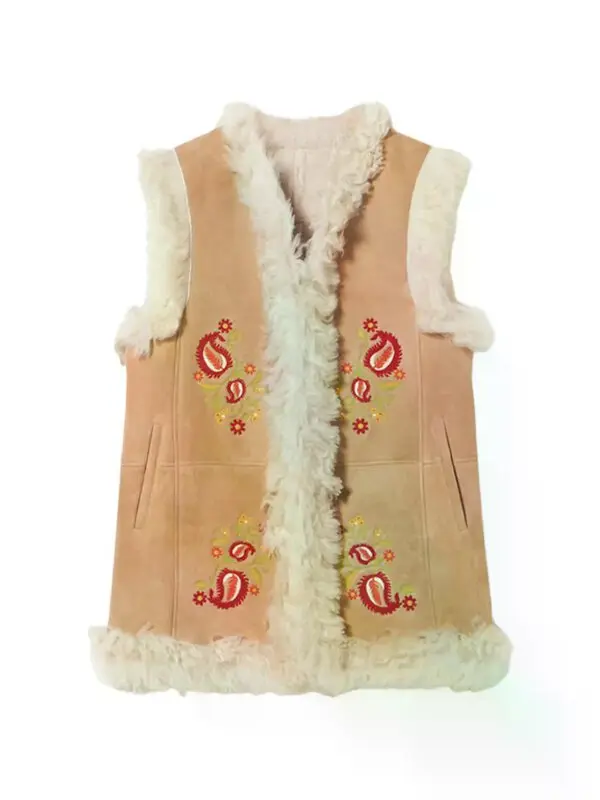 FORTELA Donna Floral-embroidered Shearling Vest