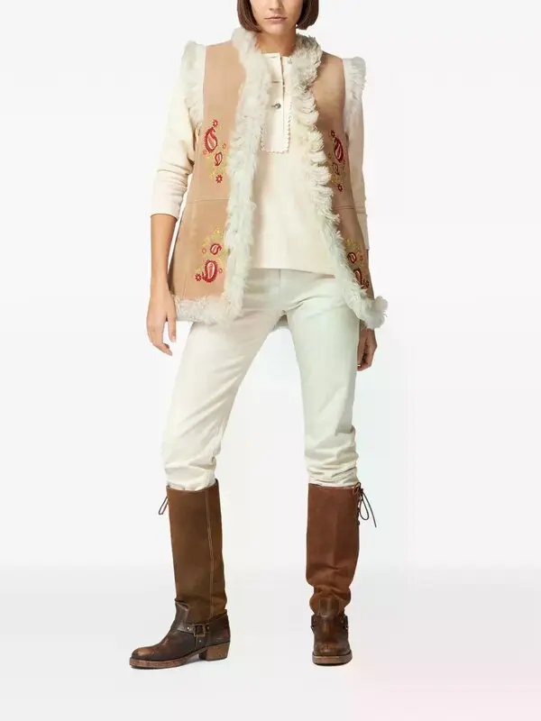 FORTELA Donna Floral-embroidered Shearling Vest