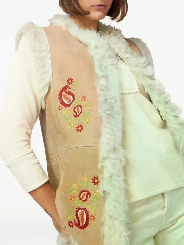 FORTELA Donna Floral-embroidered Shearling Vest