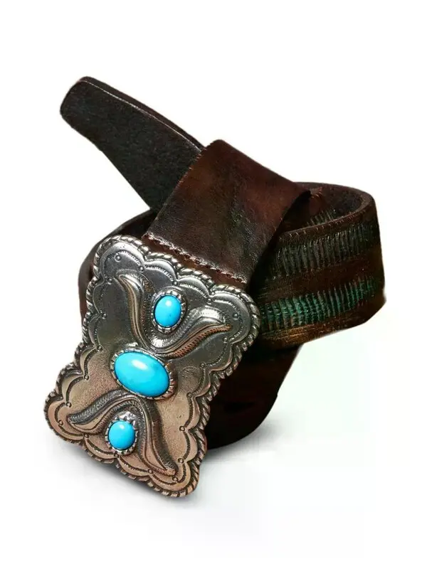 FORTELA Tabatha Turquoise-stone Leather Belt - Brown