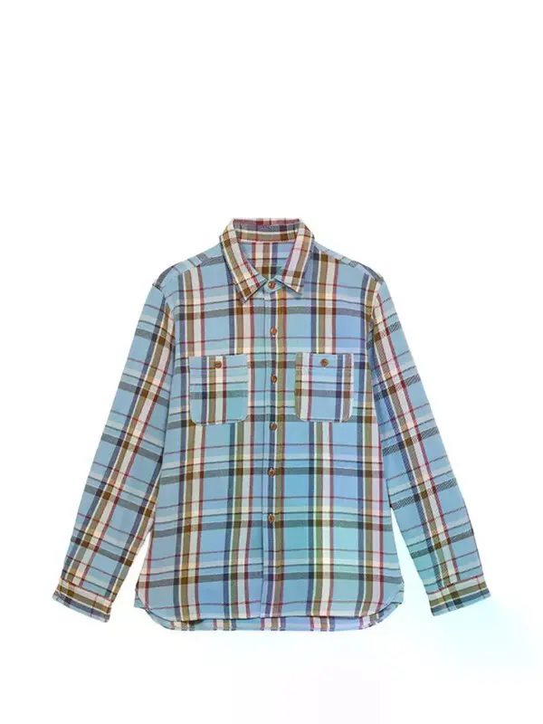 FORTELA Work Checked Pocket Shirt - Blue