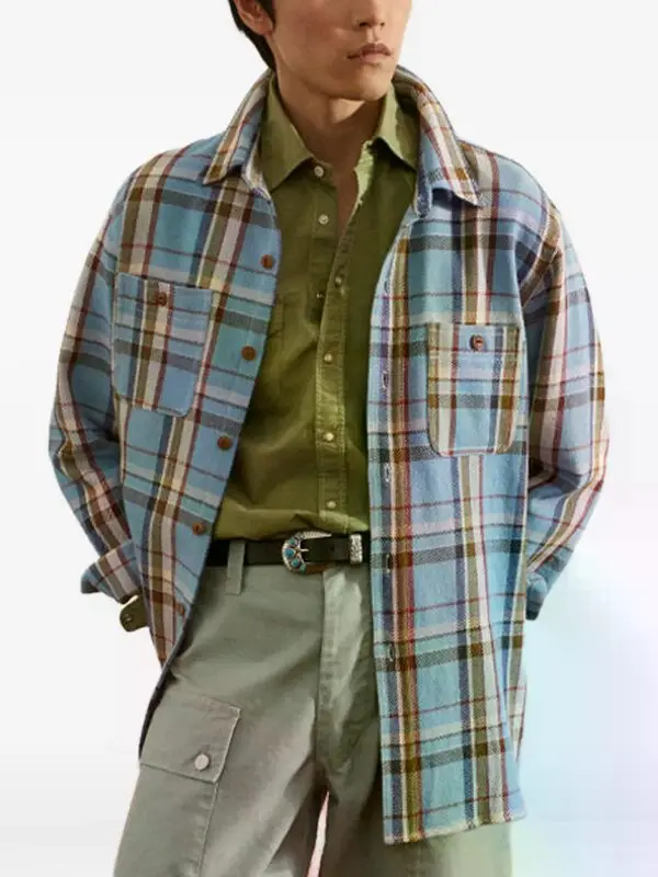 FORTELA Work Checked Pocket Shirt - Blue