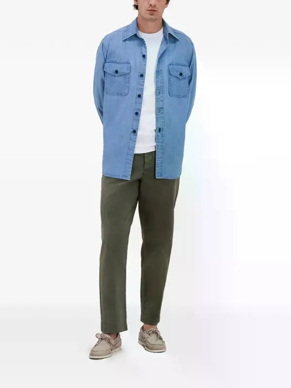 FORTELA Chest-pockets Chambray Overshirt - Blue