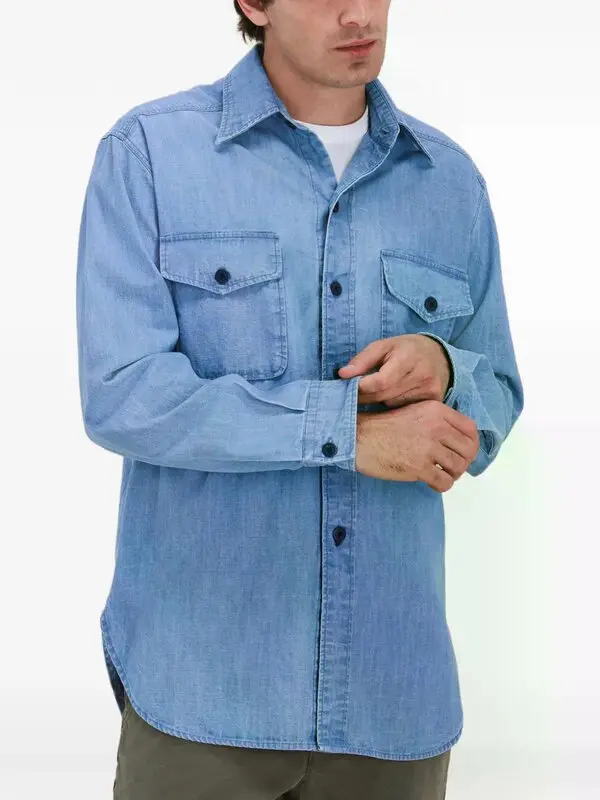 FORTELA Chest-pockets Chambray Overshirt - Blue