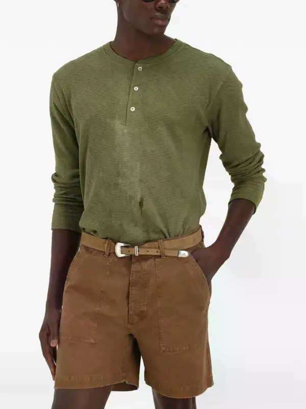 FORTELA Amish Waffle-knit Henley T-shirt - Green