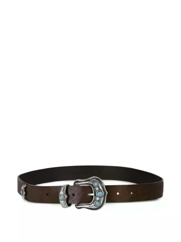 FORTELA Calfskin Belt With Turquoise Embellishment - Brown