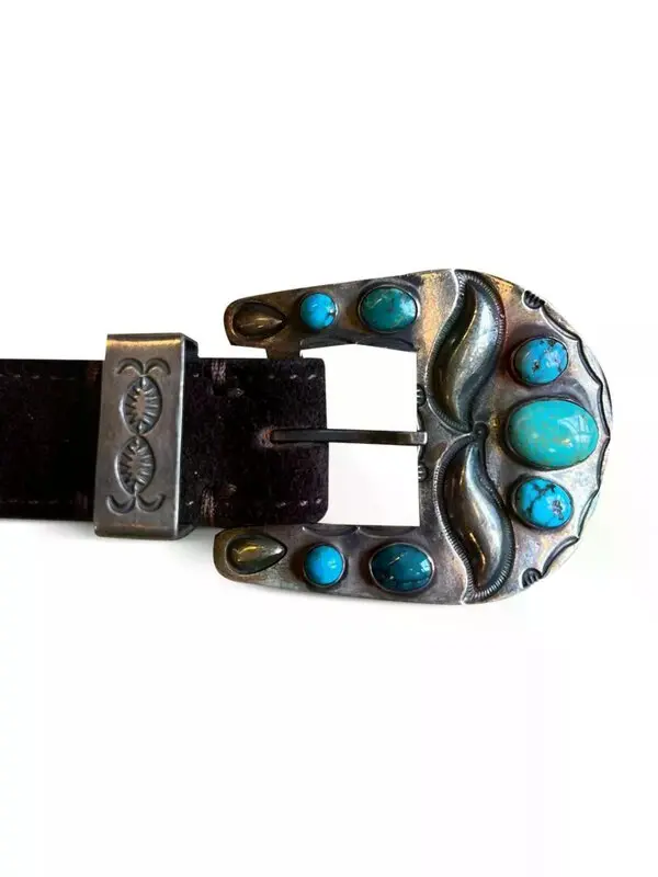 FORTELA Suede Belt With Turquoise Embellishment