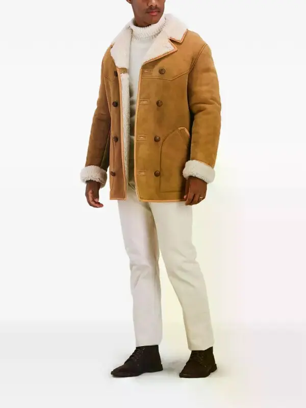 FORTELA Double-breasted Shearling Jacket - Brown