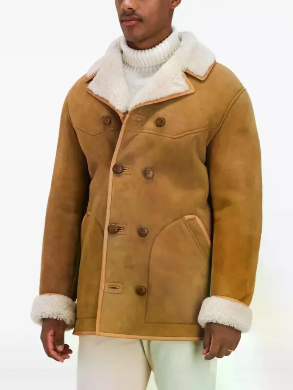 FORTELA Double-breasted Shearling Jacket - Brown
