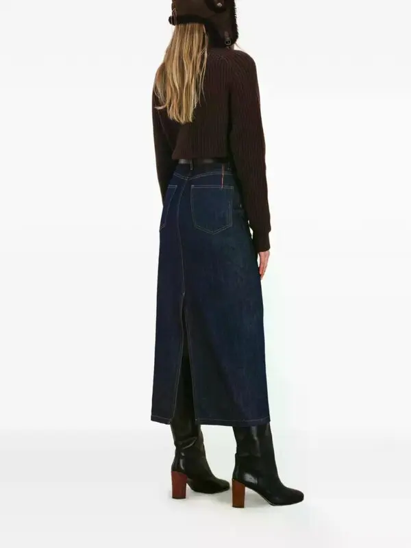 FORTELA Denim Slit Maxi Skirt - Blue