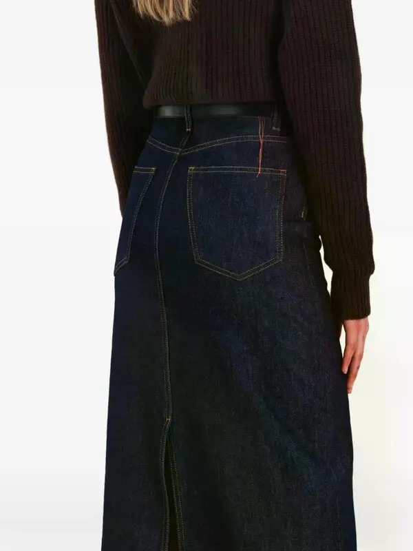 FORTELA Denim Slit Maxi Skirt - Blue