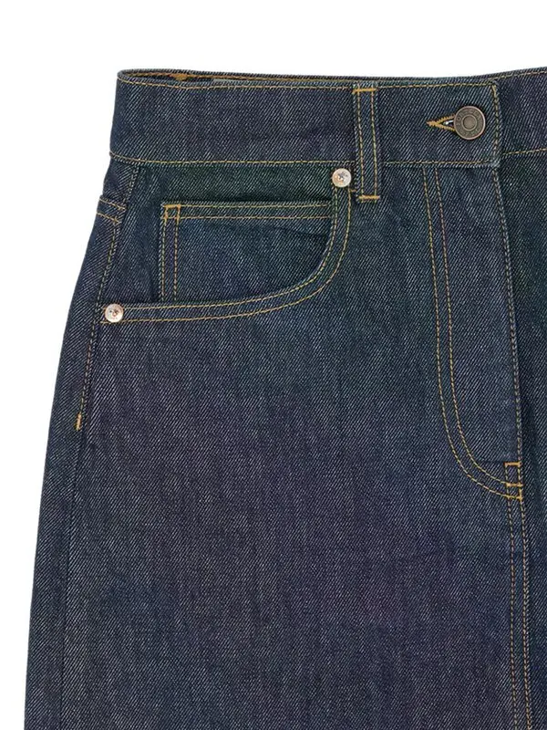 FORTELA Denim Slit Maxi Skirt - Blue