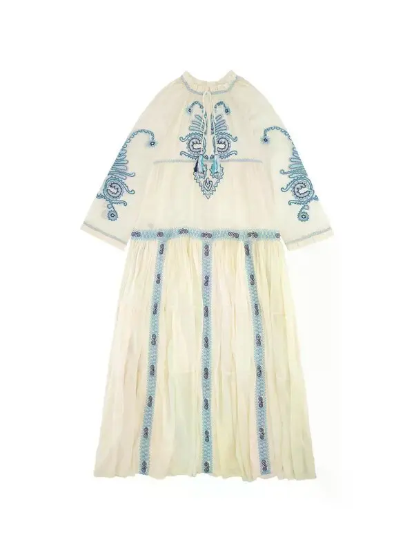 FORTELA Embroidery Tassel Dress - Neutrals
