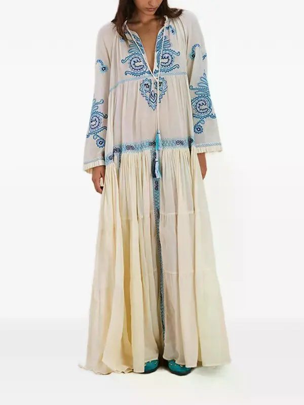 Fortela Embroidery Tassel Dress - Neutrals