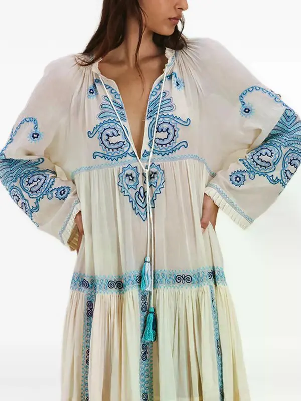 Fortela Embroidery Tassel Dress - Neutrals
