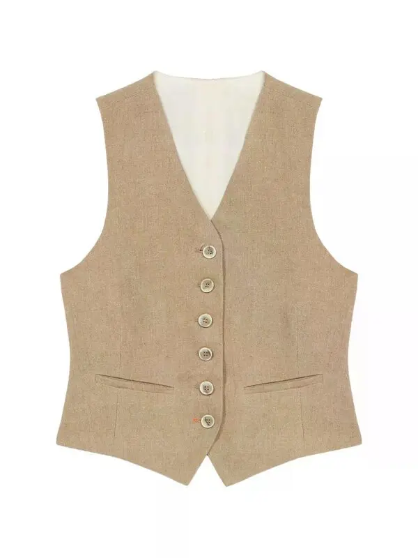 FORTELA Demi Button Welt-pocket Waistcoat - Neutrals