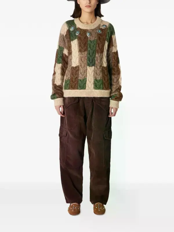 FORTELA Letitia Patchwork Crew-neck Sweater - Brown