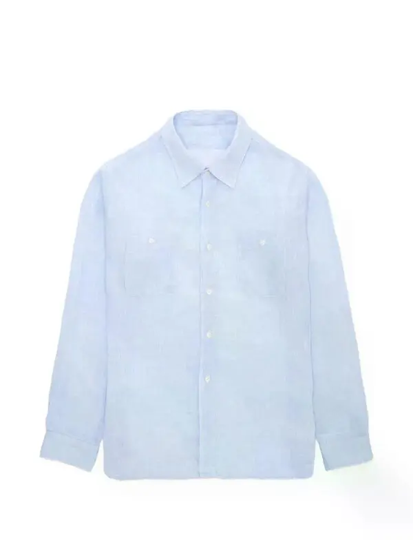 FORTELA Work Patch-pockets Linen Shirt - Blue