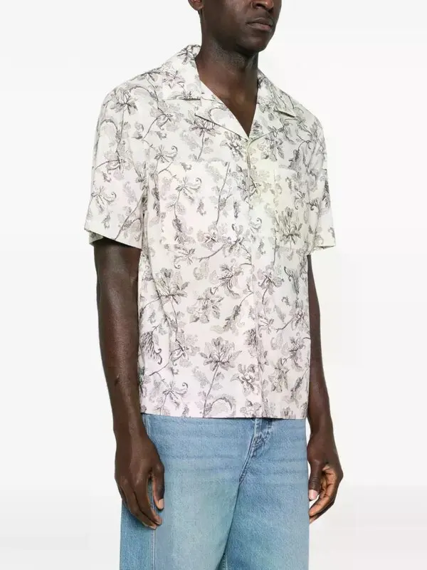 GOLDEN GOOSE Short-sleeved Cotton Shirt With Black And White Floral-print