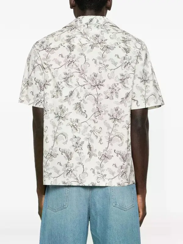 GOLDEN GOOSE Short-sleeved Cotton Shirt With Black And White Floral-print