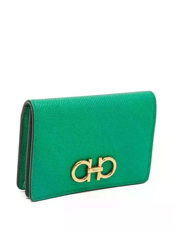 FERRAGAMO Gancini Calf Leather Card Holder - Green