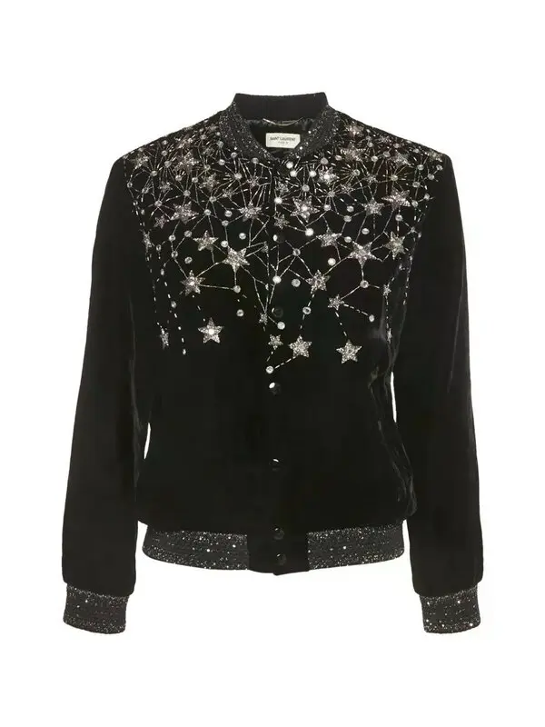 Saint Laurent Embellished Velvet Bomber Jacket