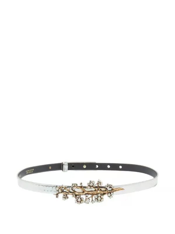 Oscar De La Renta Leather Crystal Belt - Silver