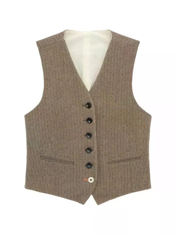 FORTELA Demi Herringbone Single-breasted Waistcoat - Brown