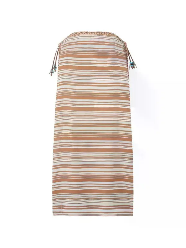 FORTELA Striped Caftan Dress - Brown