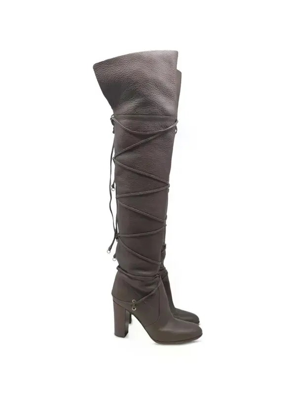 SERGIO ROSSI Leather Block Heel Boots